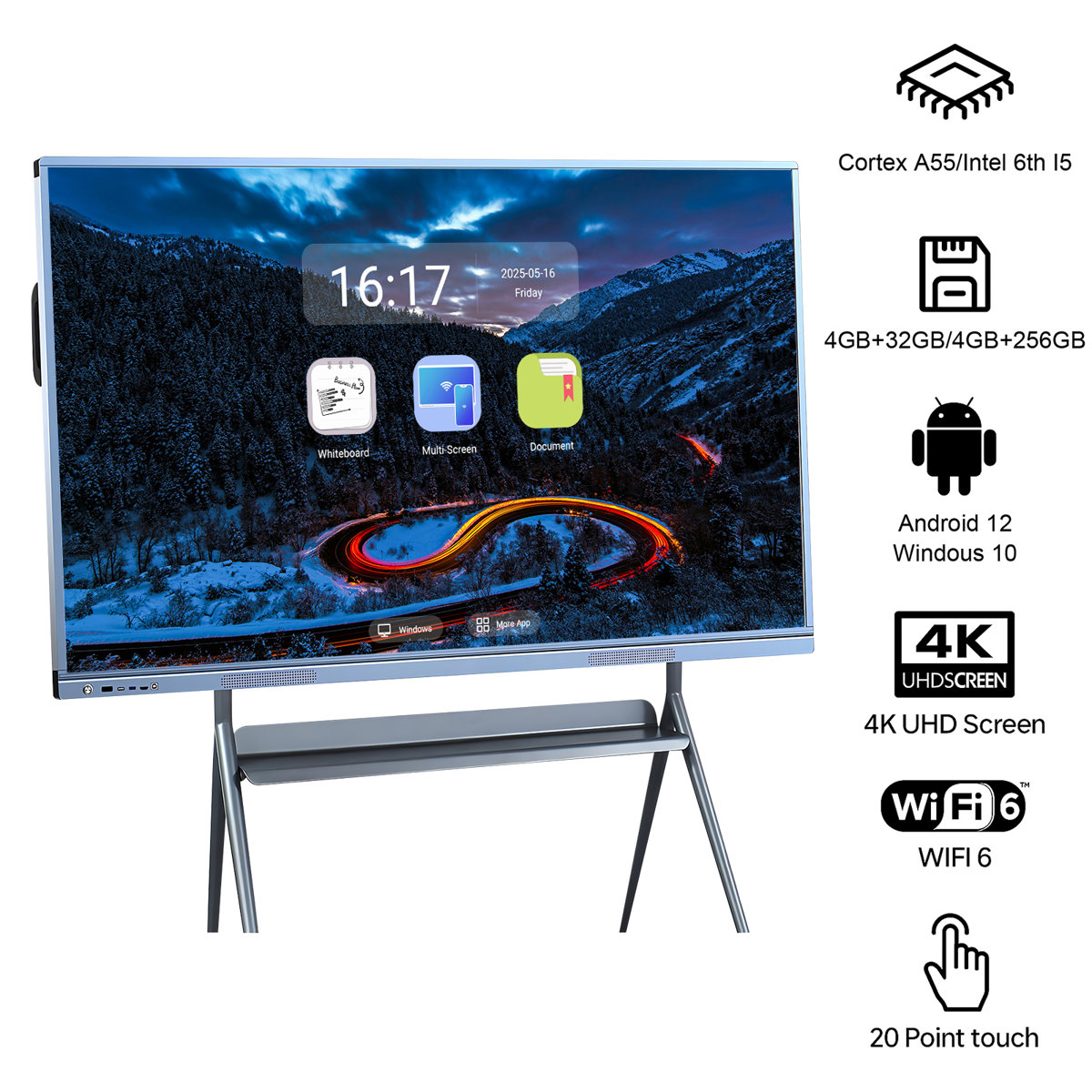 JYXCN Smart Board 86" 4K UHD, Interactive Touch Screen Whiteboard Calendar, Dual OS and Wireless ...